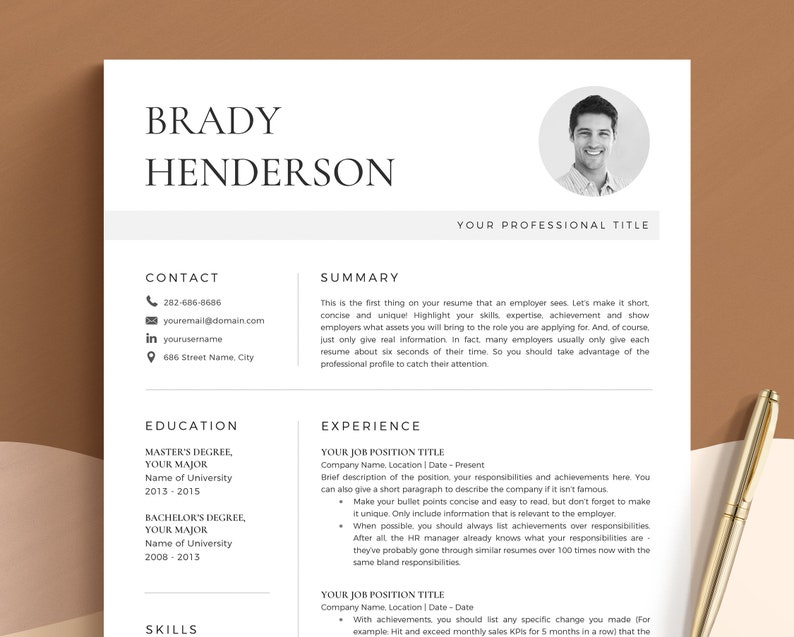 Modern Resume Template for Word & Apple Pages, Professional Resume ...