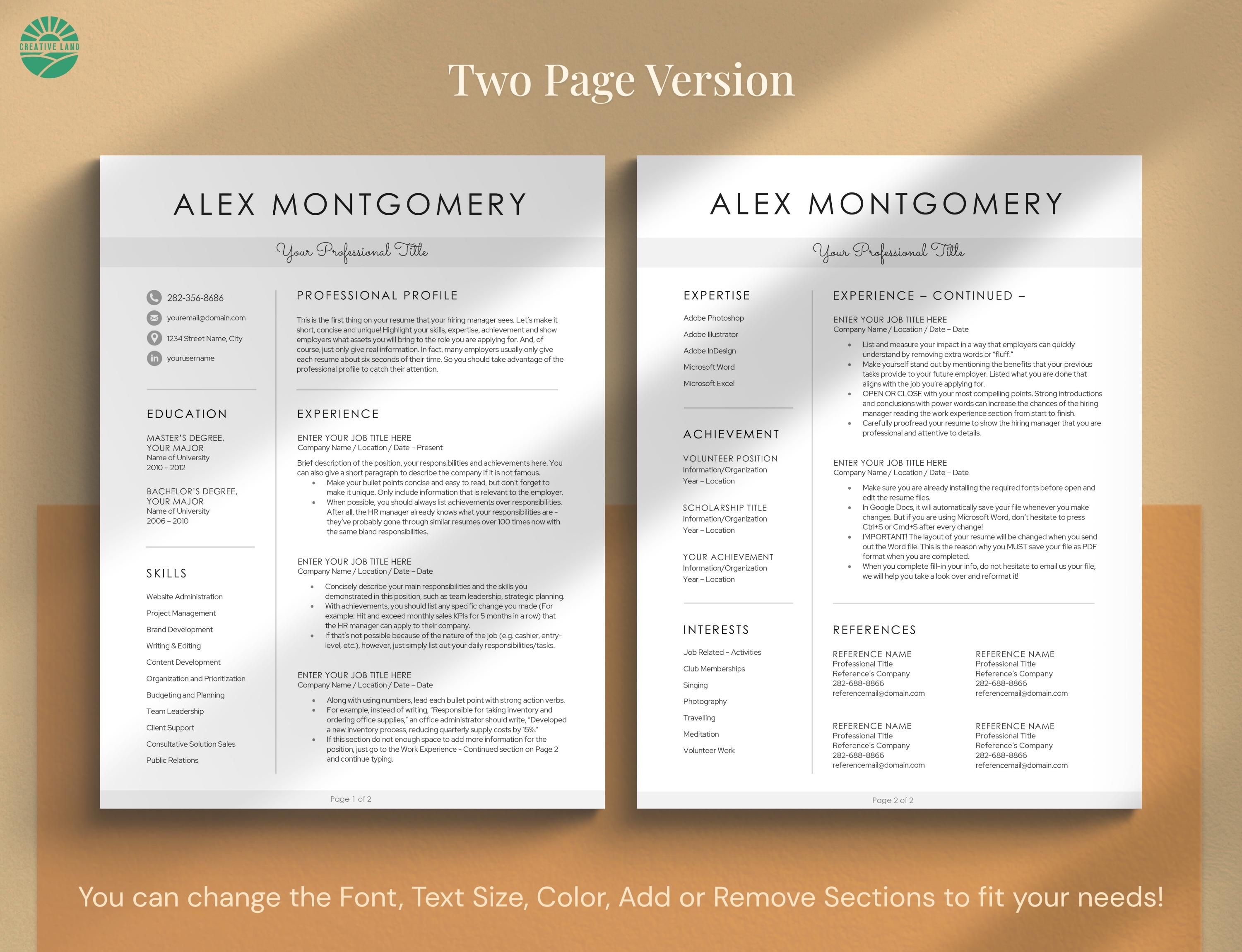 Creative Resume Template, Modern Clean Resume Template for Word & Pages ...
