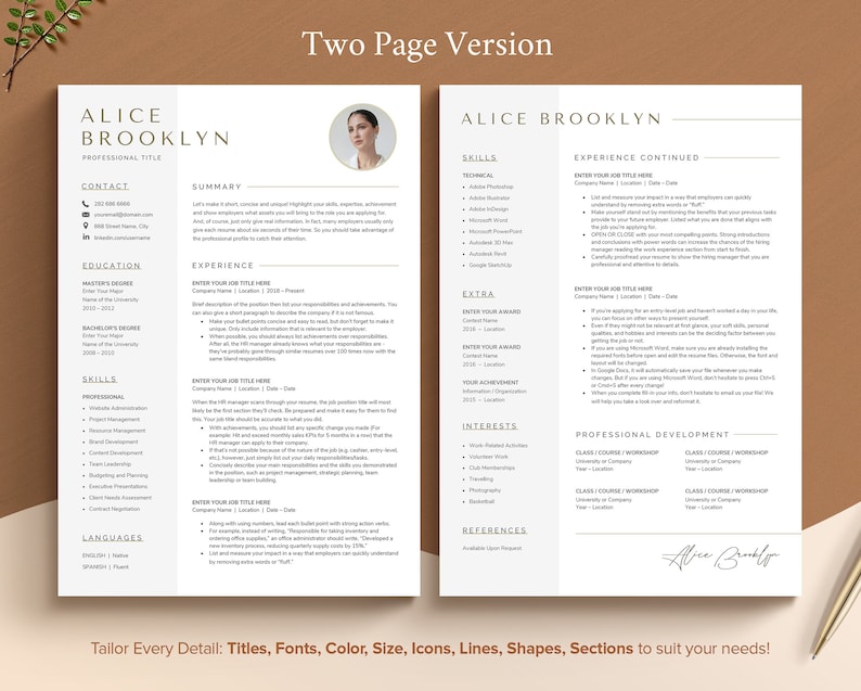 Professional Resume Template With Photo for Microsoft Word, Modern ...