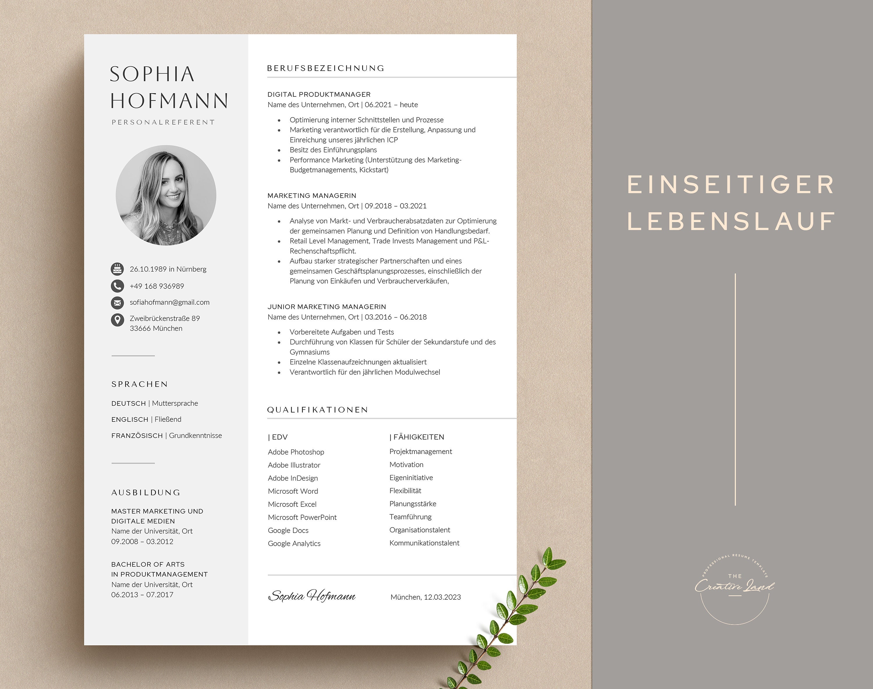 German Resume Template: Modern CV With Cover Letter (microsoft Word ...
