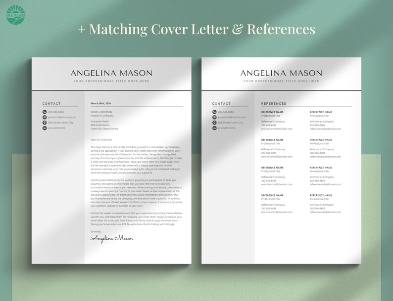 Modern Resume Template: Cover Letter & References (google Docs, Word ...
