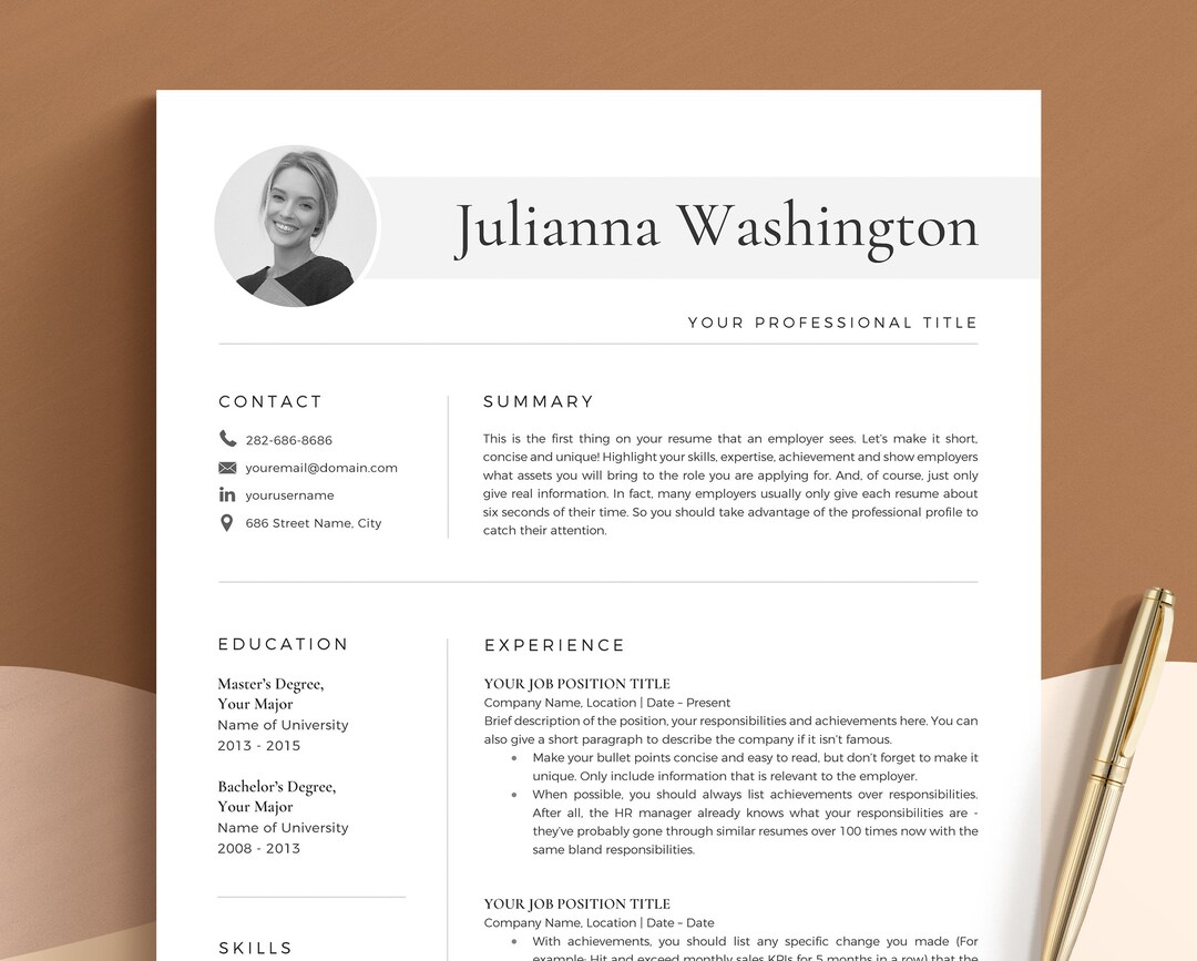 Professional Resume Template With Photo | Modern Resume Template for ...