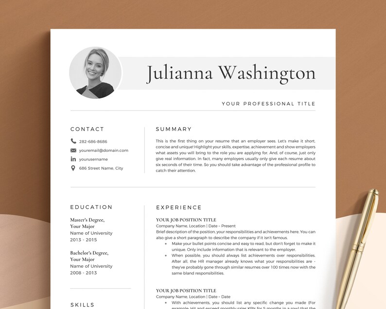 Professional Resume Template With Photo Modern Resume Template for Word ...