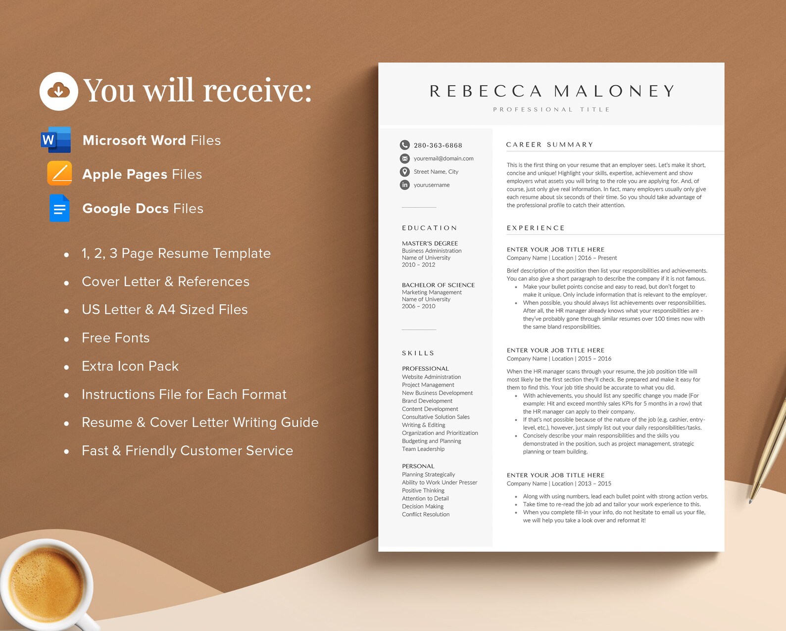 Professional Resume Template for Google Docs, Word, Pages | Clean ...