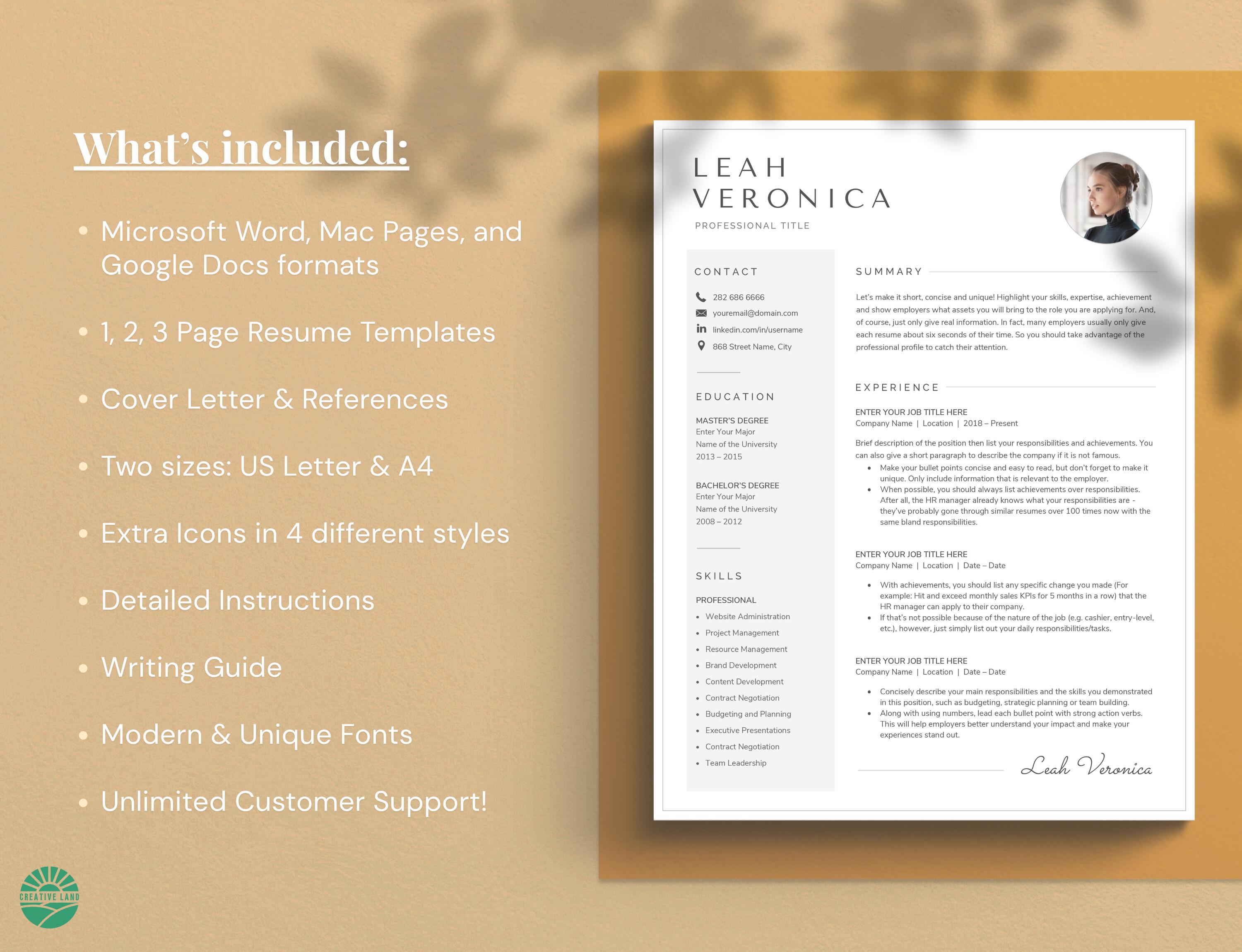 Professional Resume Template for Microsoft Word: Cover Letter ...