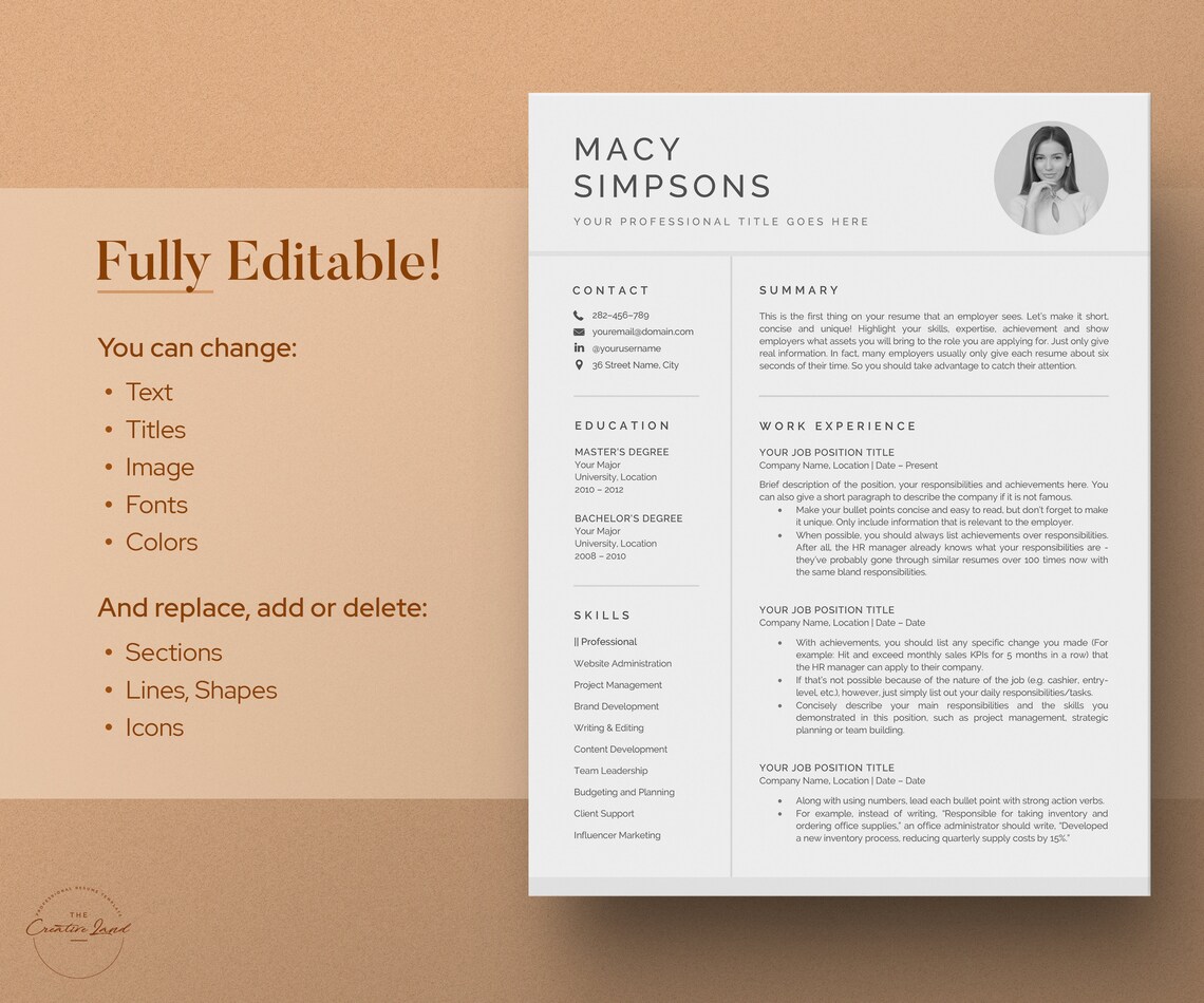 Modern Resume Template for Google Docs Word Pages Resume - Etsy