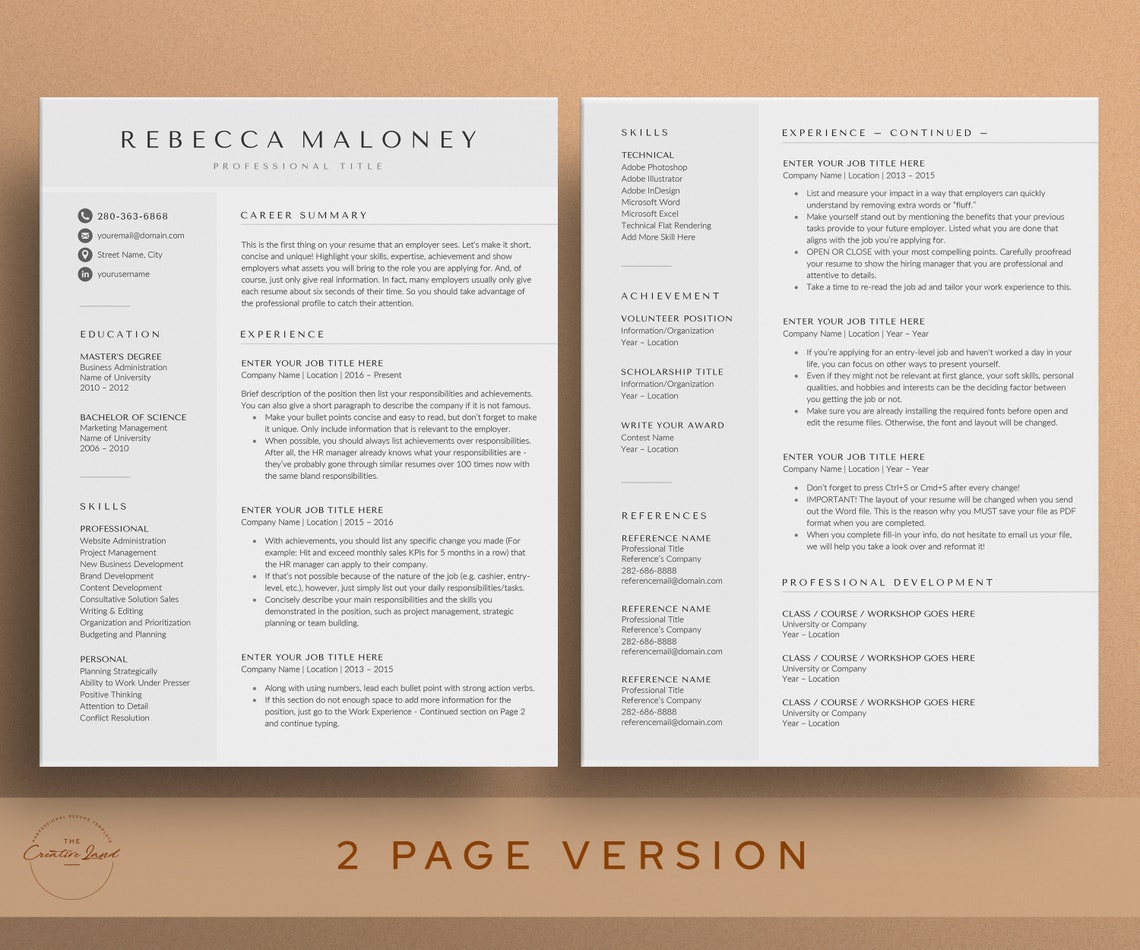 Professional Resume Template for GOOGLE Docs MS Word Pages - Etsy