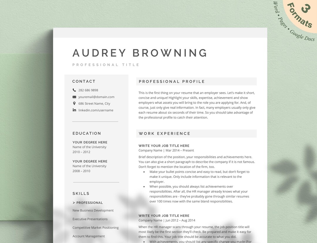 Modern Resume Template, Clean CV Design, Cover Letter (google Docs ...