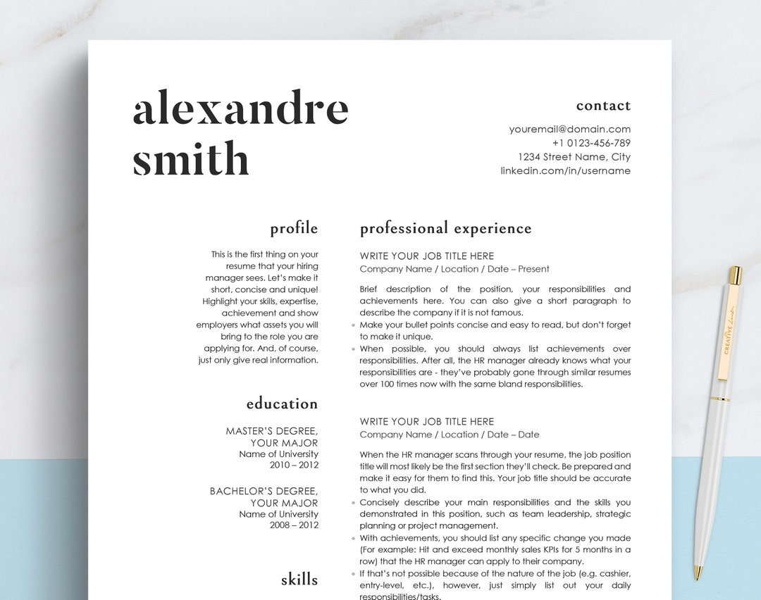 Simple Resume Template for Word & Pages Classic Resume - Etsy Simple Resume Template for Word & Pages Classic Resume - Etsy