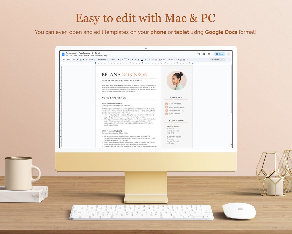 Google Docs Resume Template, Modern Resume CV Template With Picture ...