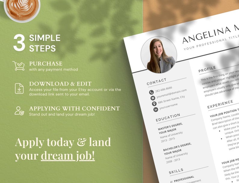 Modern Resume Template: Cover Letter & References (google Docs, Word ...