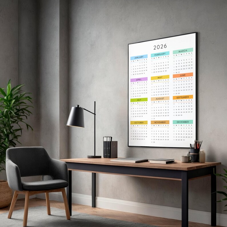 Kleurrijke portretkalender 2026 | A5, A4, A3, A2, US Letter, tabloid ...