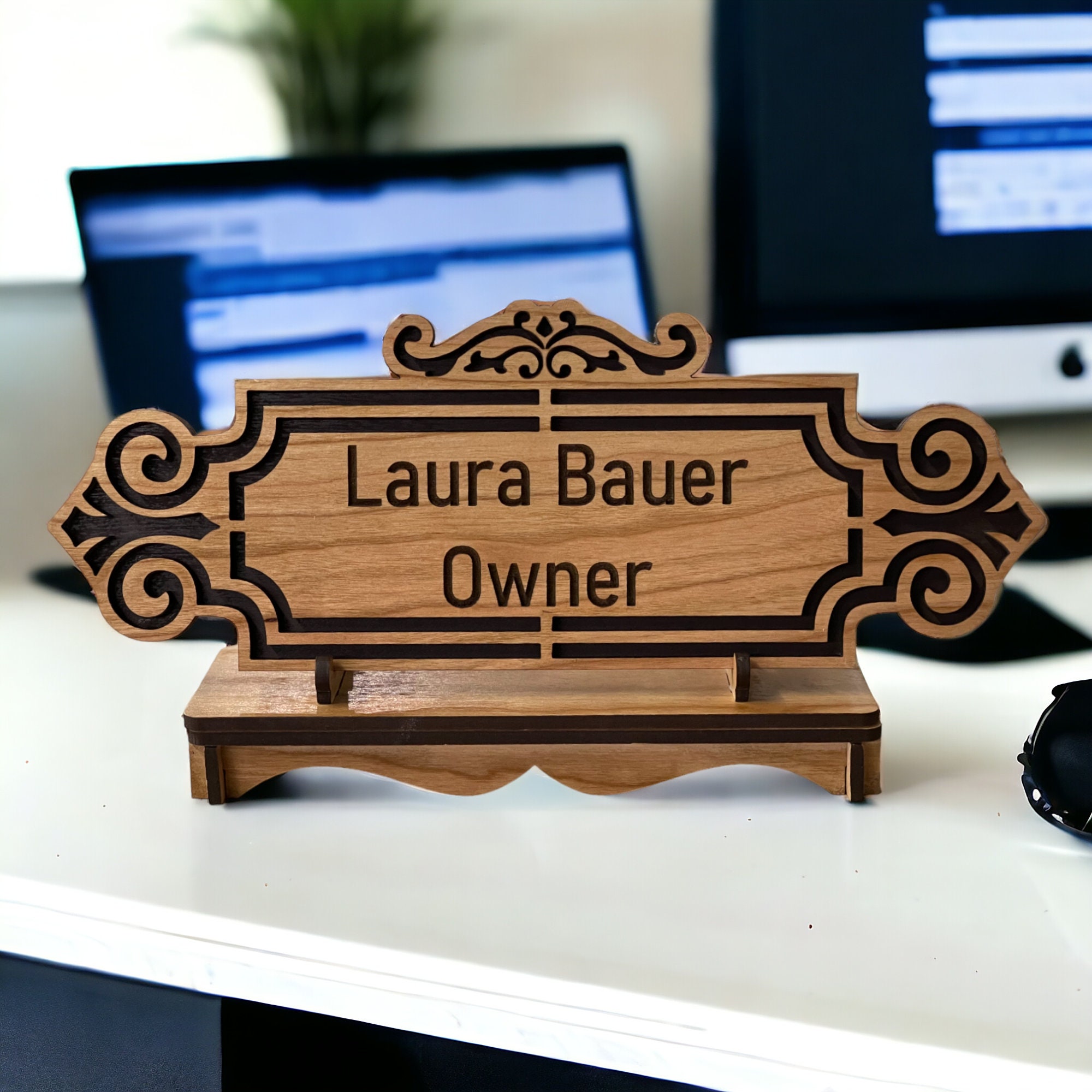 Personalized Cherry Wood Desk Name Plate - Etsy