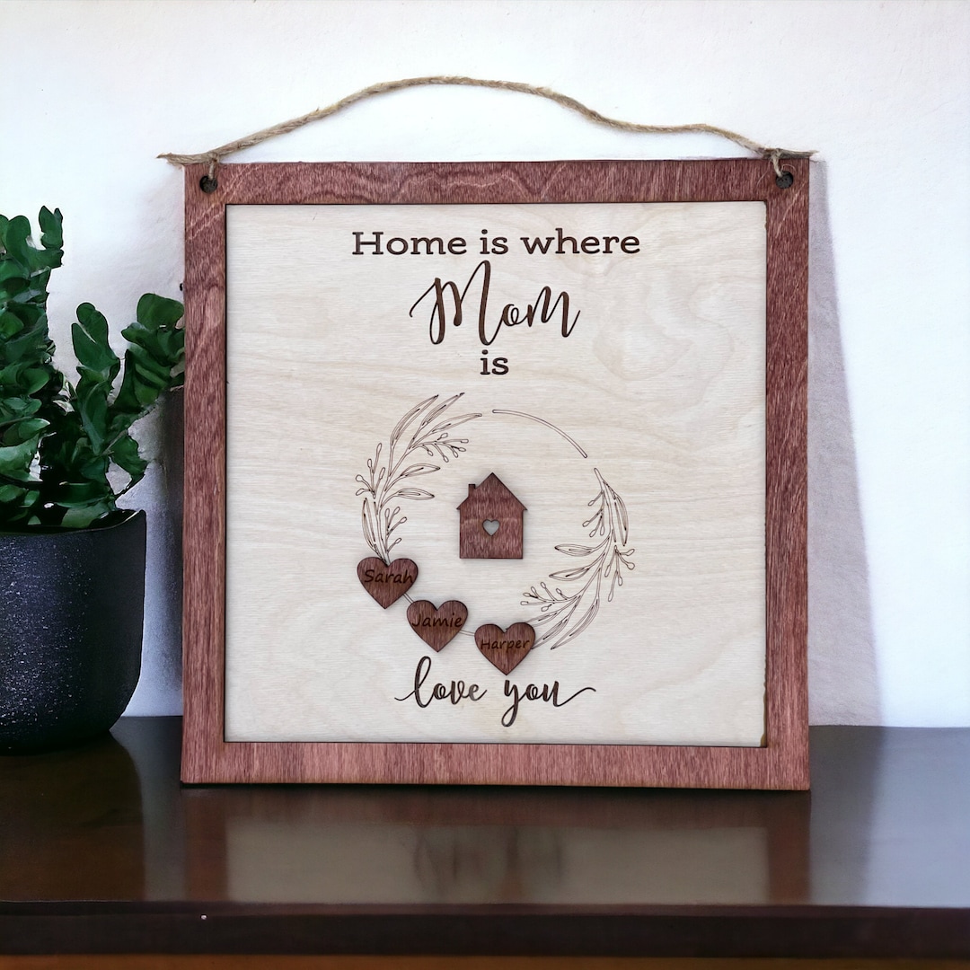 Customized Home is Where Mom is Sign Laser Engraved Baltic Birch Plaque ...