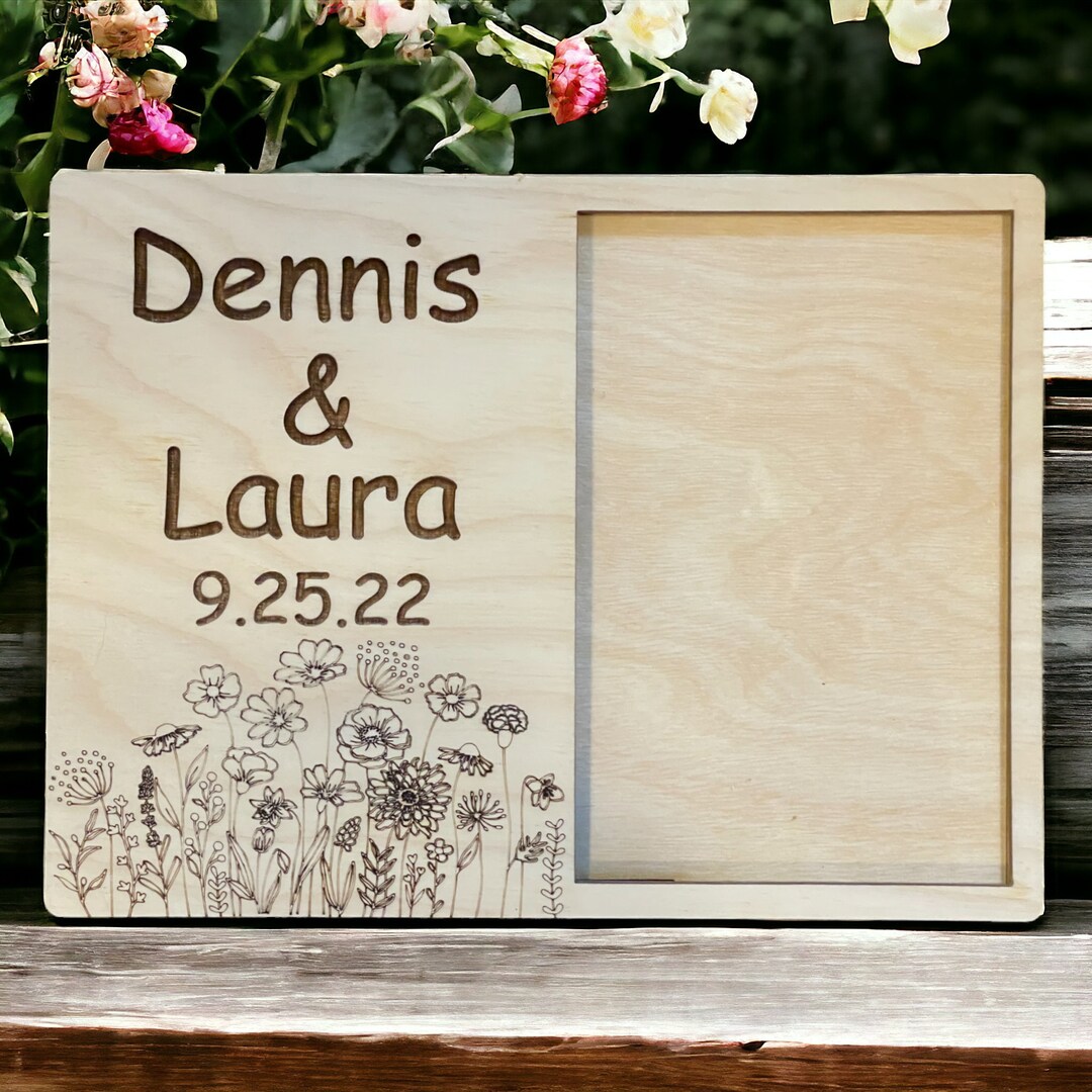 Floral Wedding Photo Frame, Gift for Partner, Wooden Picture Frame ...