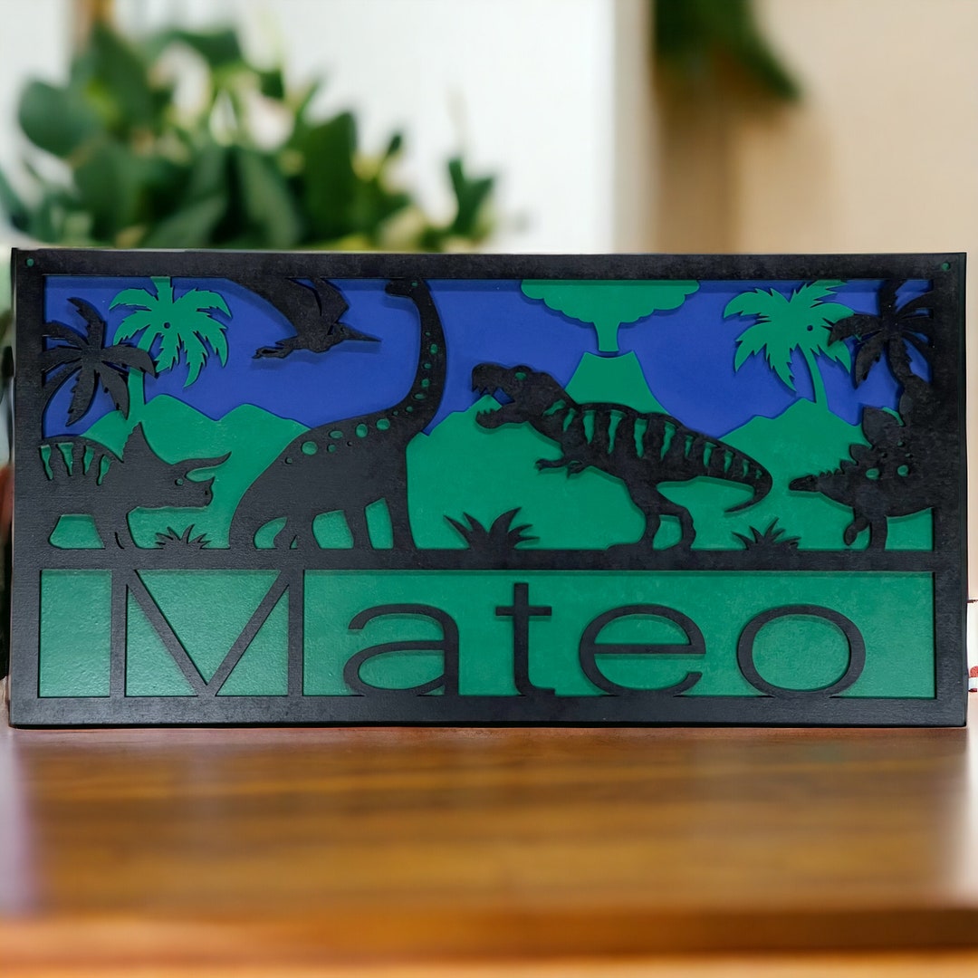 Personalized Dinosaur Name Sign, Laser Engraved Customized Room Decor ...