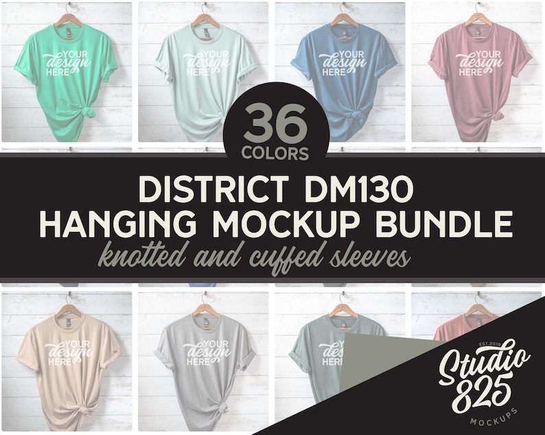 District DM130 Shirt Mockup Bundle: Hanging Tee With Cuffed Sleeves ...