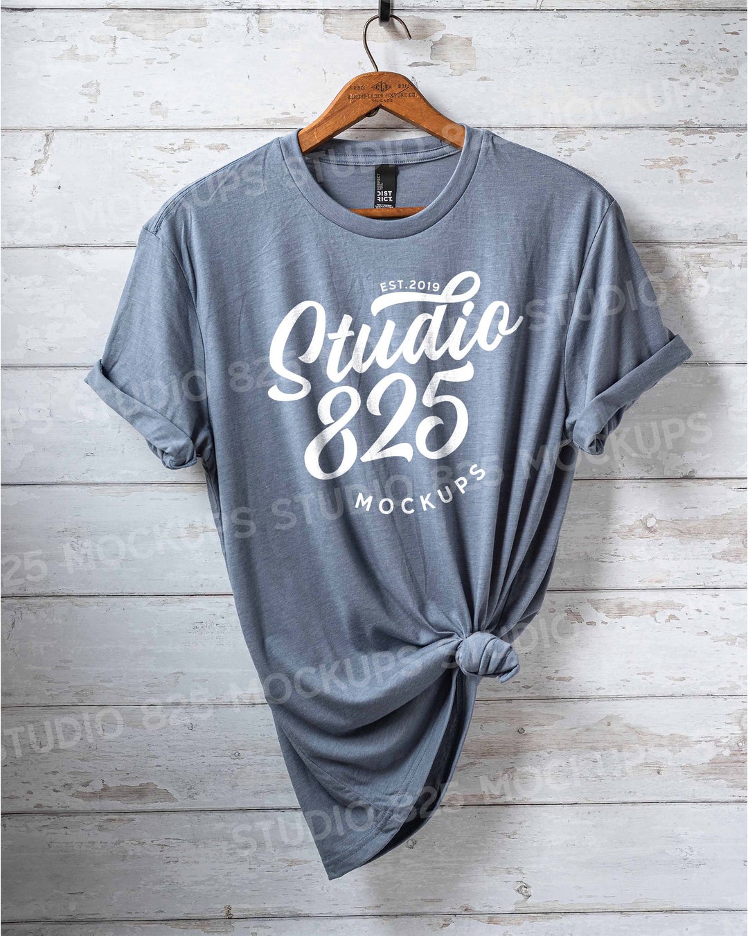District DM130 Shirt Mockup District Flint Blue Shirt Mock Hanging ...