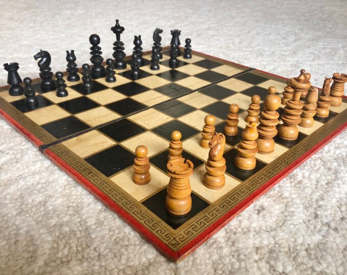1800’s St George Chess Set With Folding Board & Box Lot #245 - Etsy