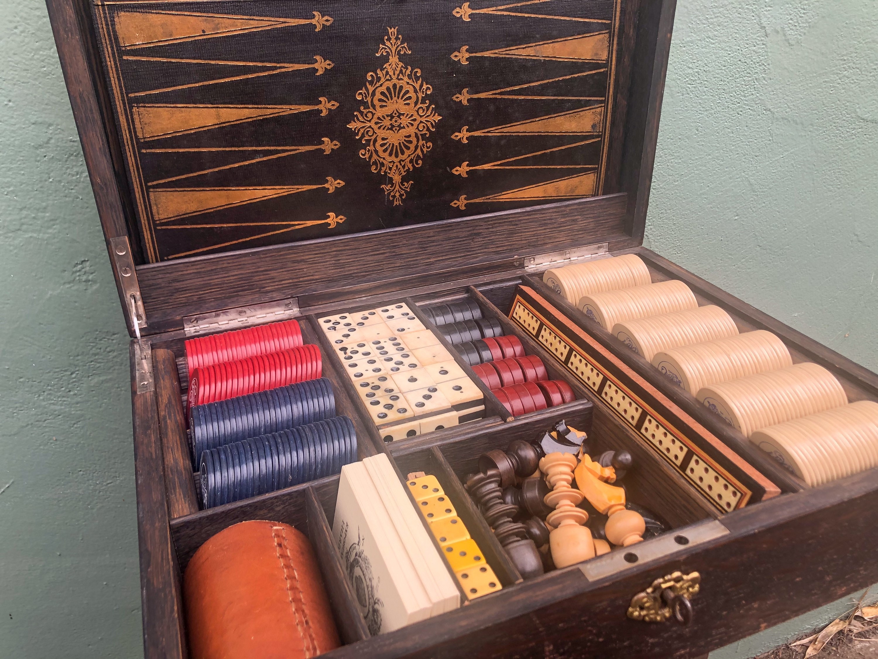 Rare Antique Compendium Game Box chess Checkers Poker - Etsy
