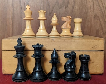 Antique French Staunton Chess Set Lot 439 - Etsy