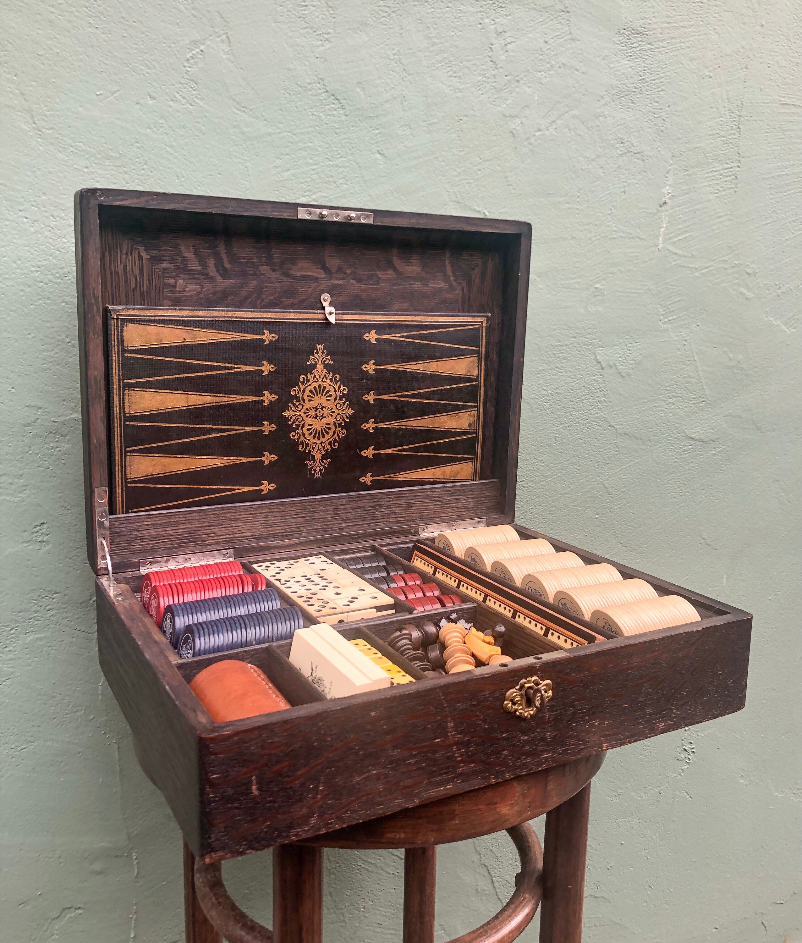 Rare Antique Compendium Game Box chess Checkers Poker - Etsy