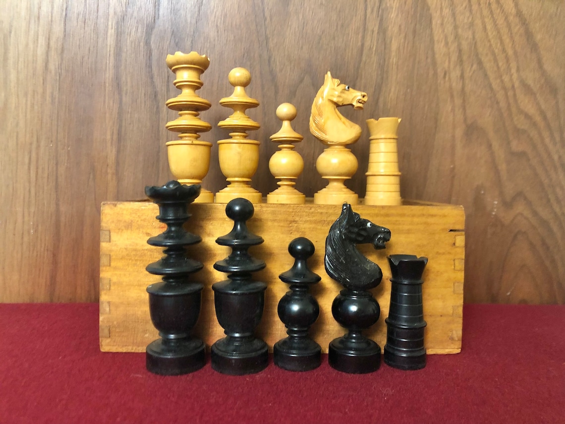 1800s French glass Eyed Knight Regency Chess Set Lot 366 - Etsy