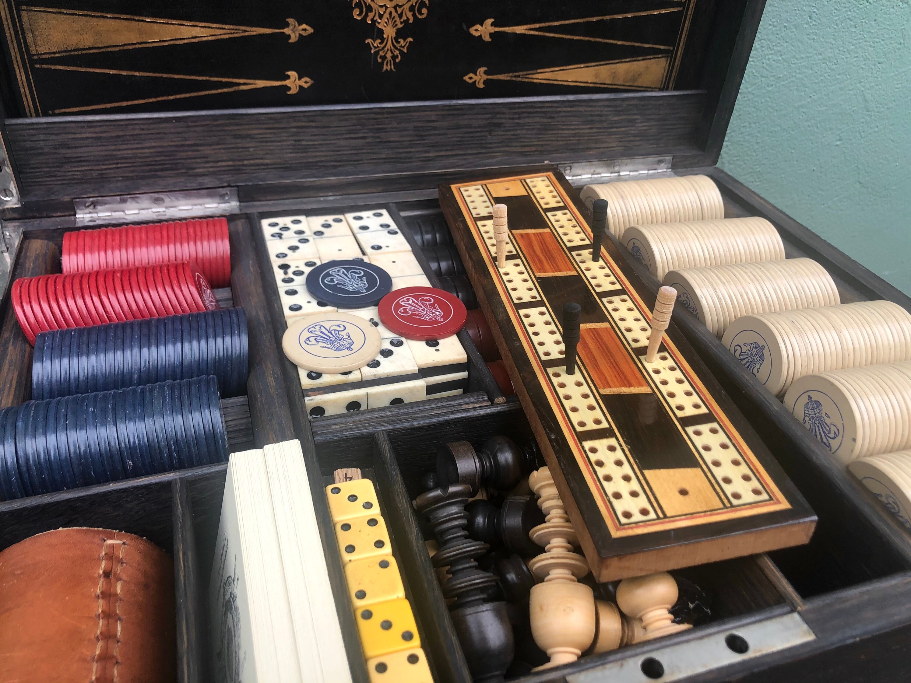 Rare Antique Compendium Game Box chess Checkers Poker - Etsy