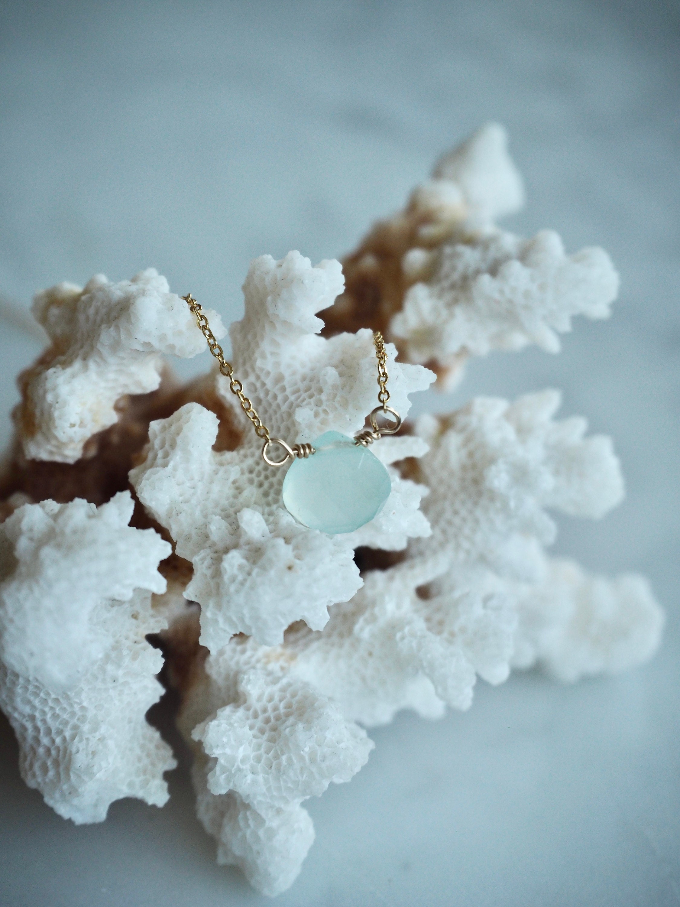 Dainty Aqua Blue Chalcedony Necklace Gold Filled Gemstone | Etsy