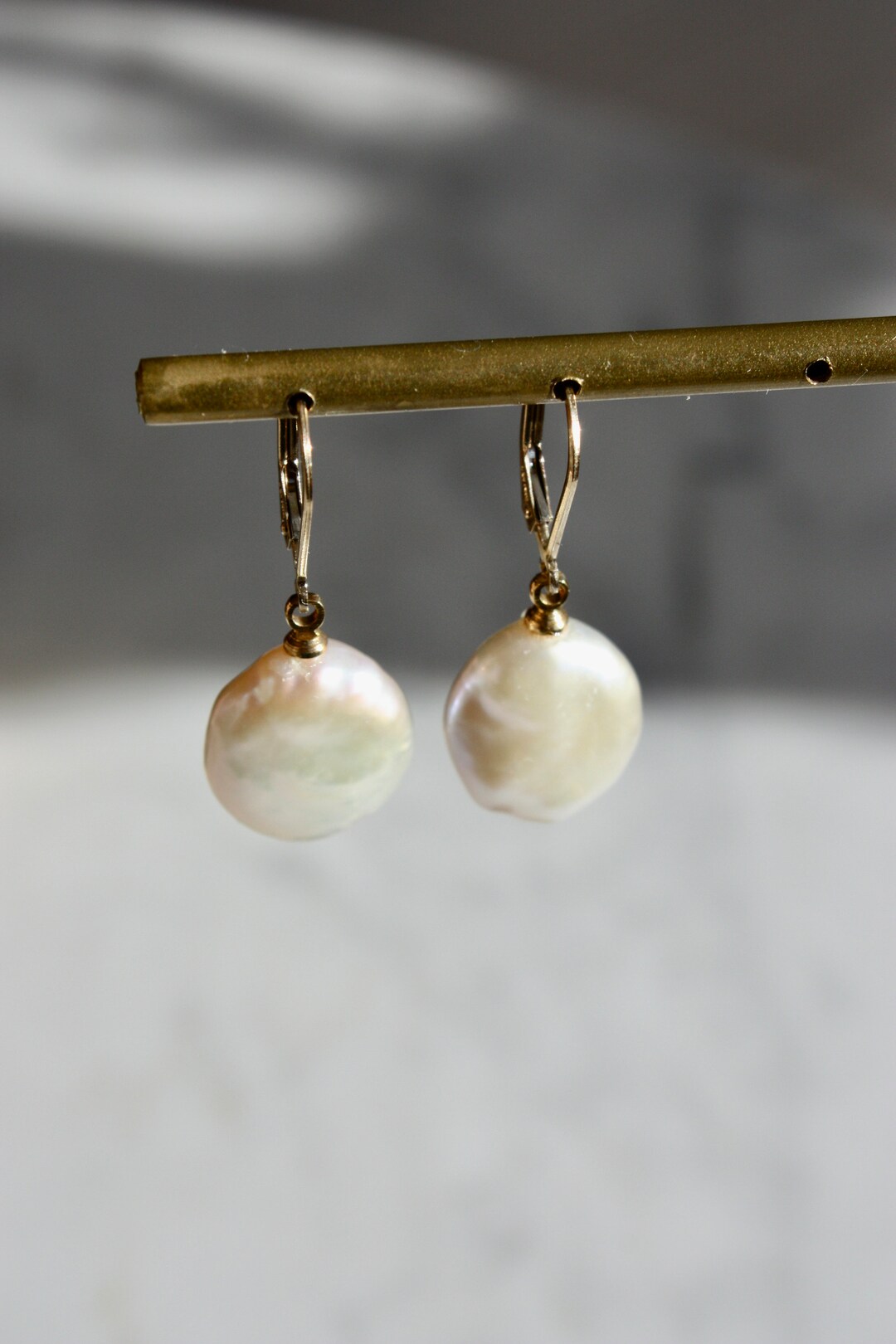 Coin Pearl Earrings, White Coin Pearl Earrings, 14K Gold Filled Pearl Earrings, Wedding Earrings ...