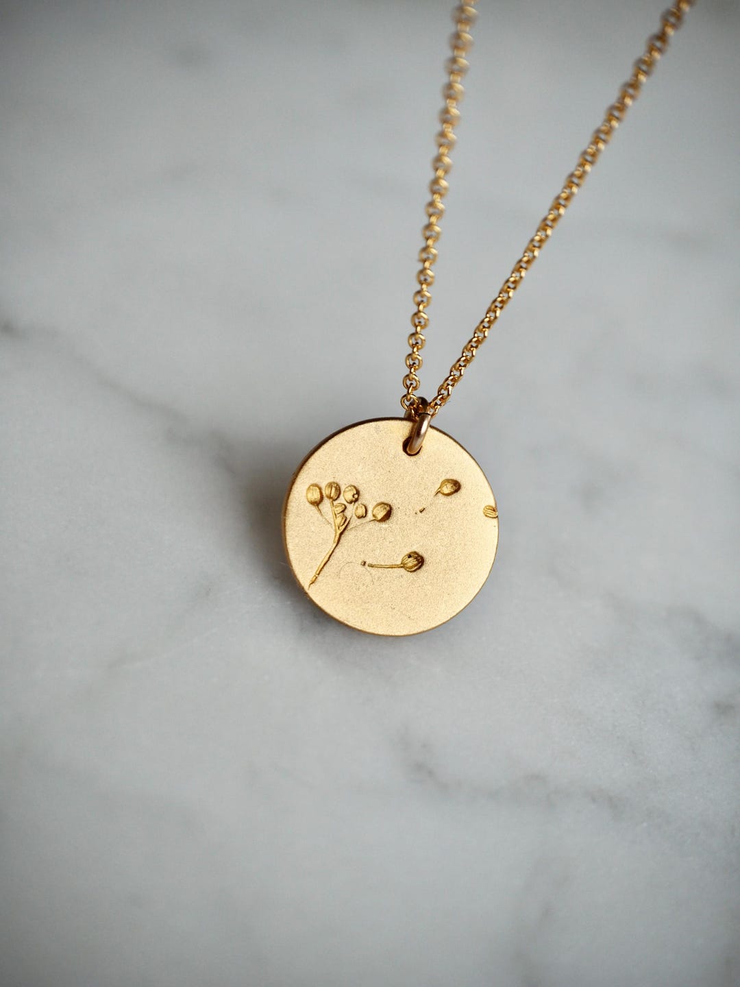 Gold Dandelion Necklace: Etched Floral Disc Pendant, 14k Gold Filled - Etsy