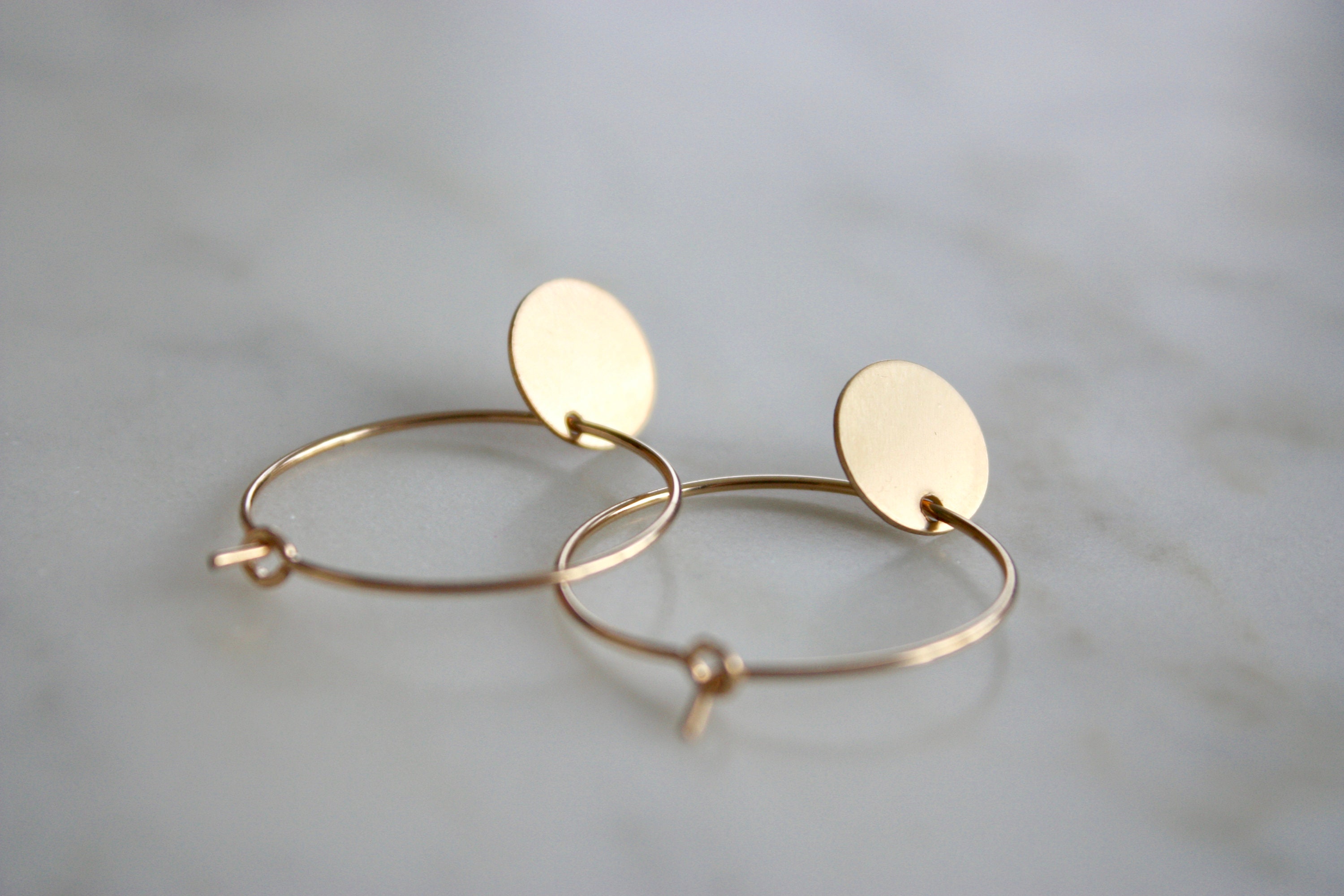 Gold Filled Hoops with Disc Minimalist Hoop Earrings Gold | Etsy