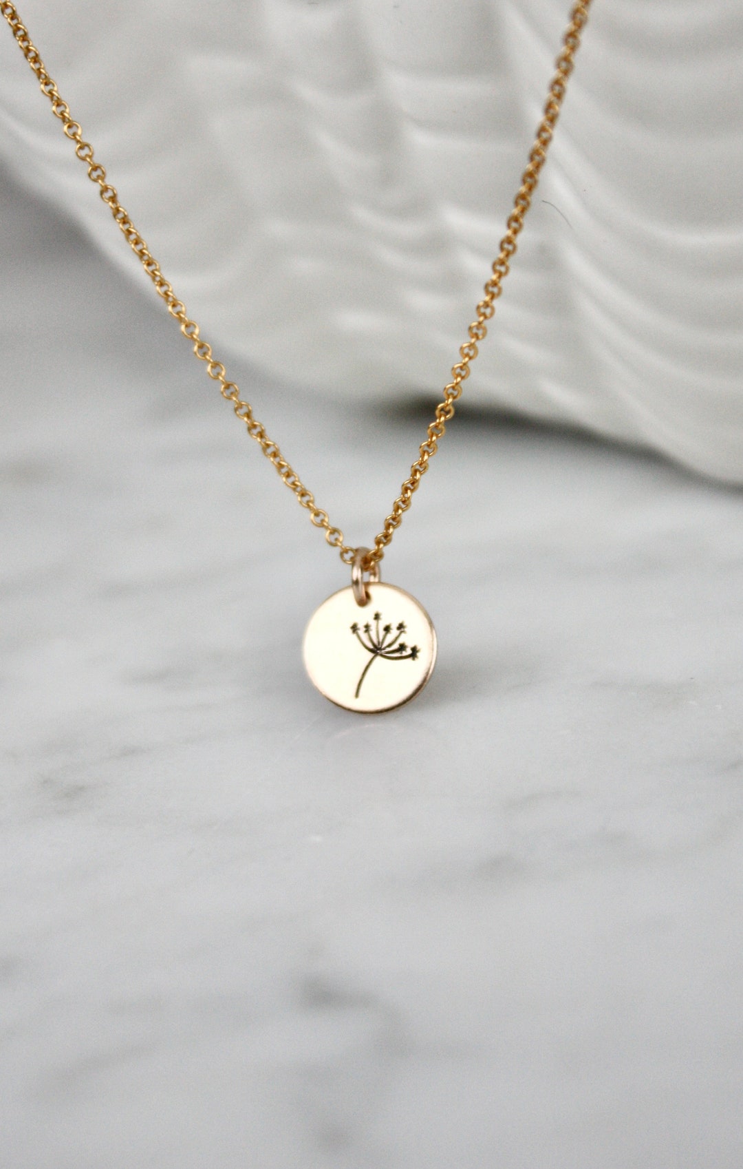Botanical Dandelion Necklace, Gold Disc Pendant Necklace, Delicate ...