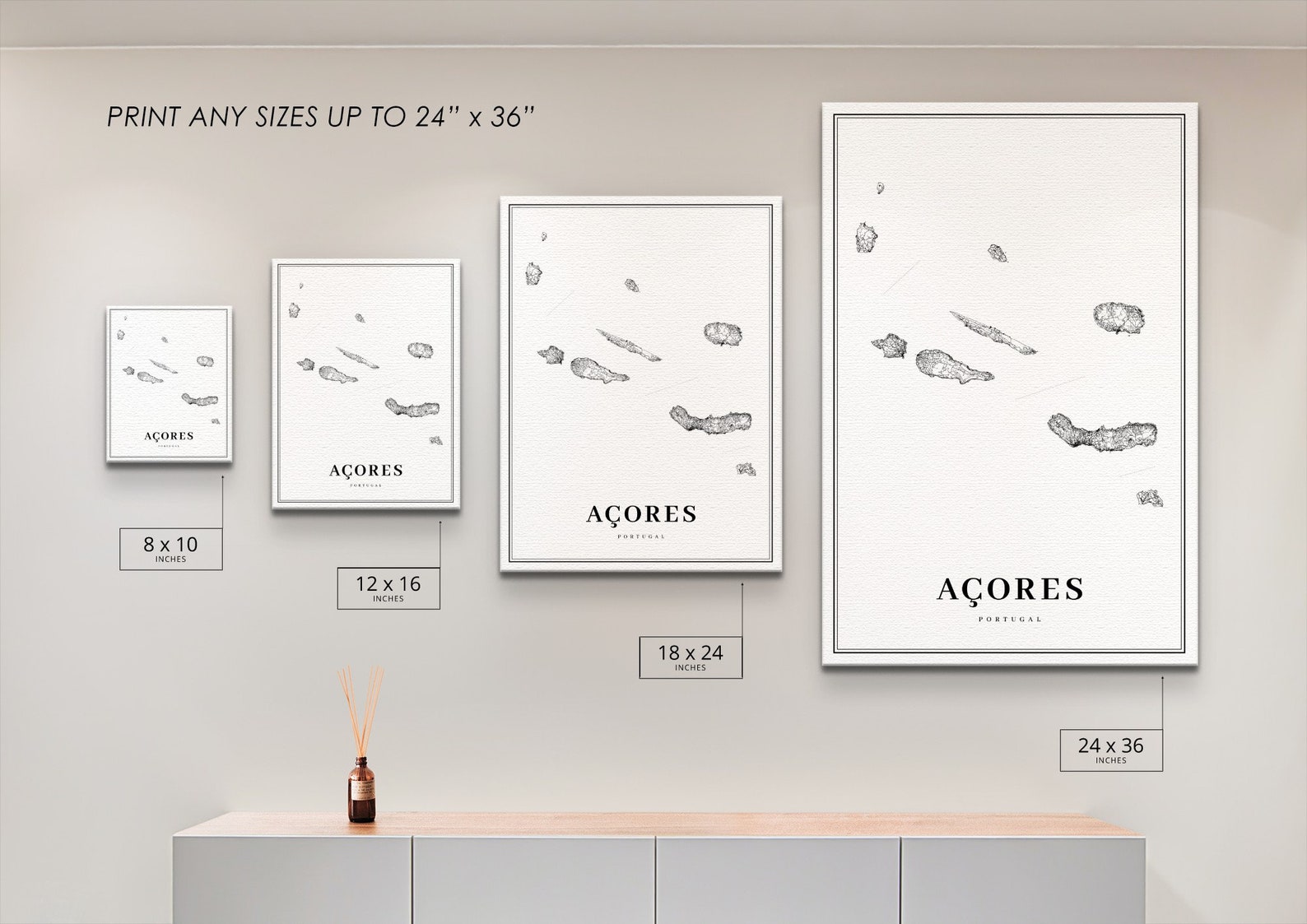 Azores Map Print, Açores Portugal Road Map Poster, São Miguel Pico ...