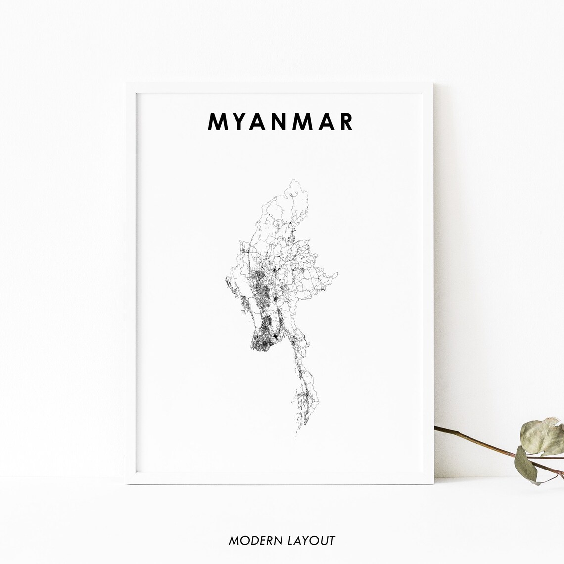 Myanmar Map Print, Country Road Map Poster, Burma Nainngandaw Yangon ...