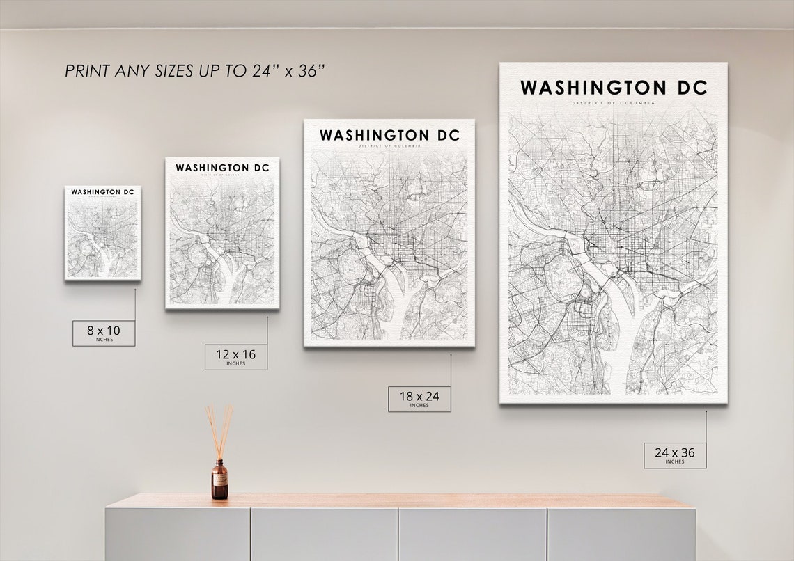 Washington DC Map Print, District of Columbia USA Map Art Poster, City ...