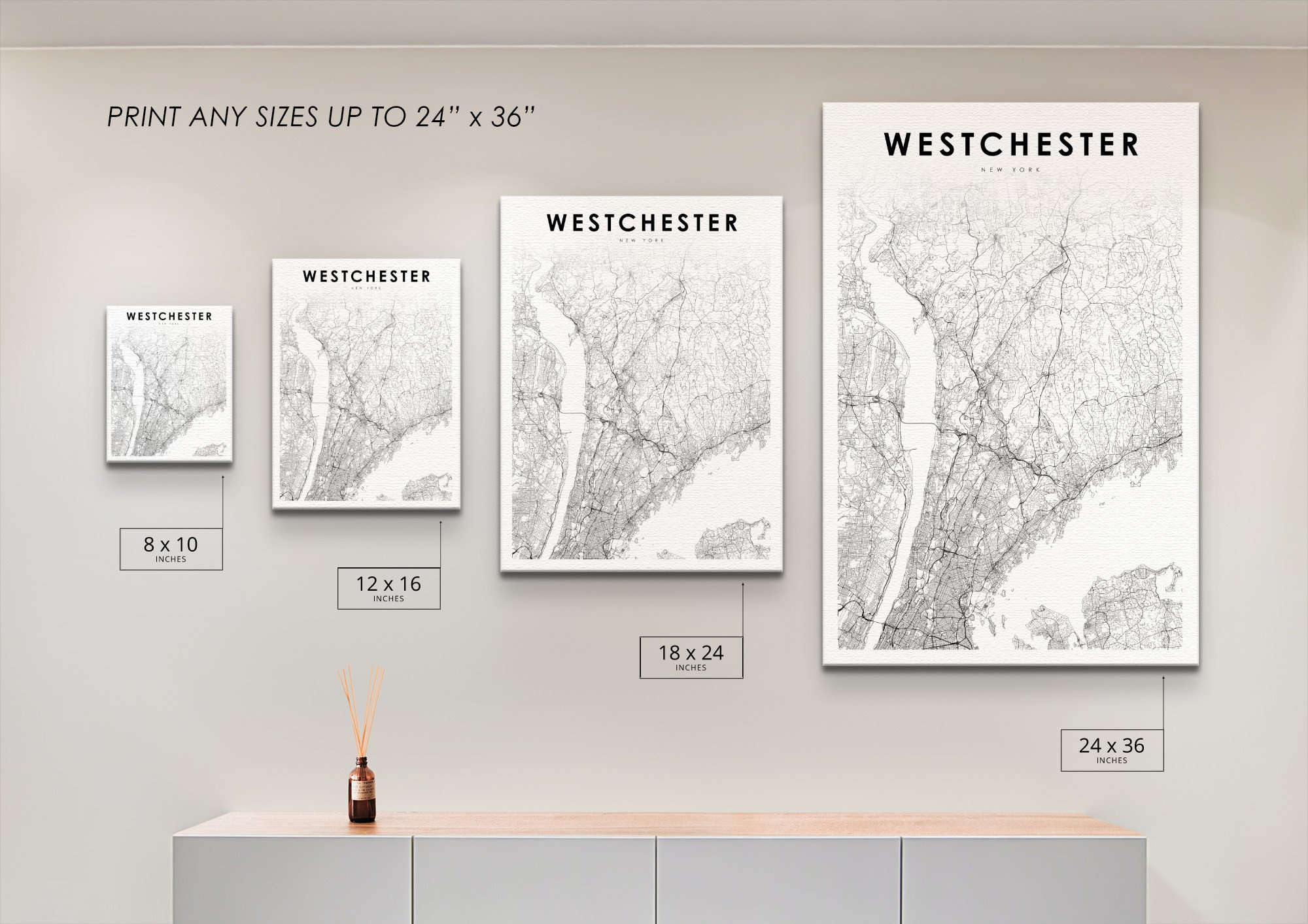 Westchester County NY Map Print, New York USA Map Art Poster, City ...