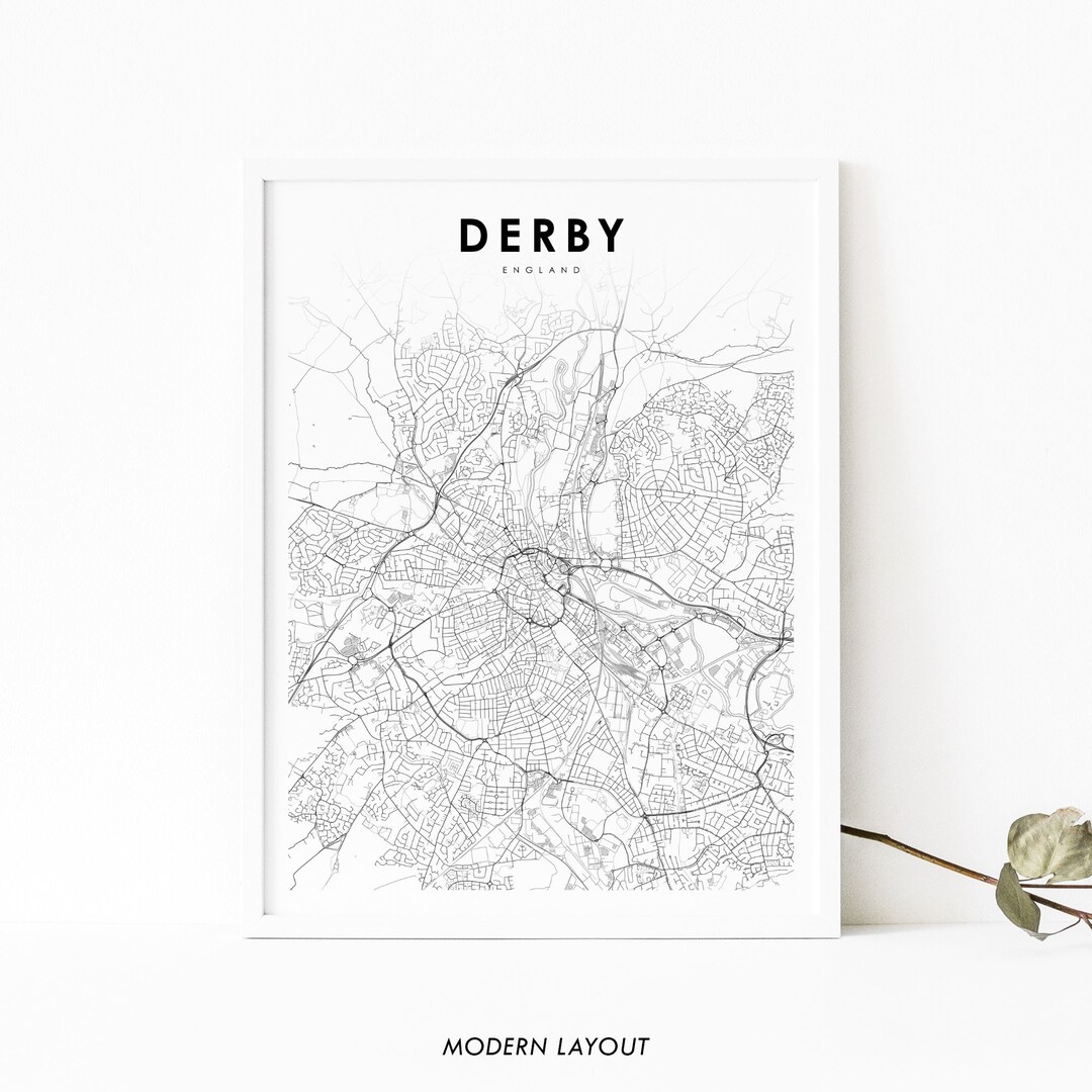 Derby England Map Print, UK United Kingdom Map Art Poster, City Street ...