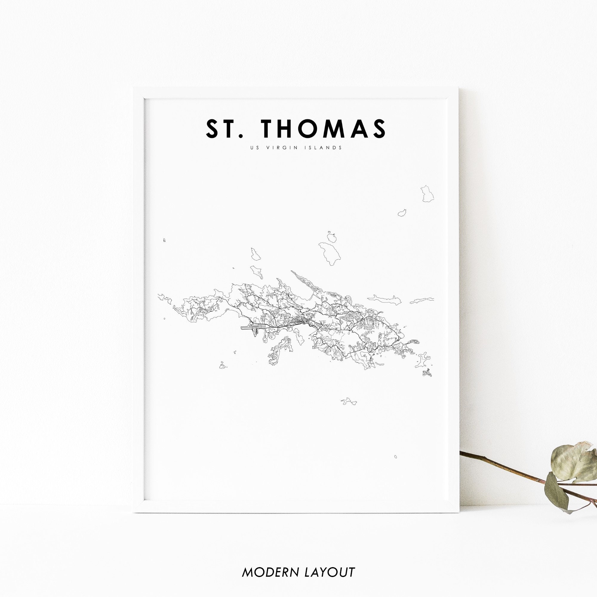 St. Thomas US Virgin Islands Map Print Saint Thomas USVI | Etsy
