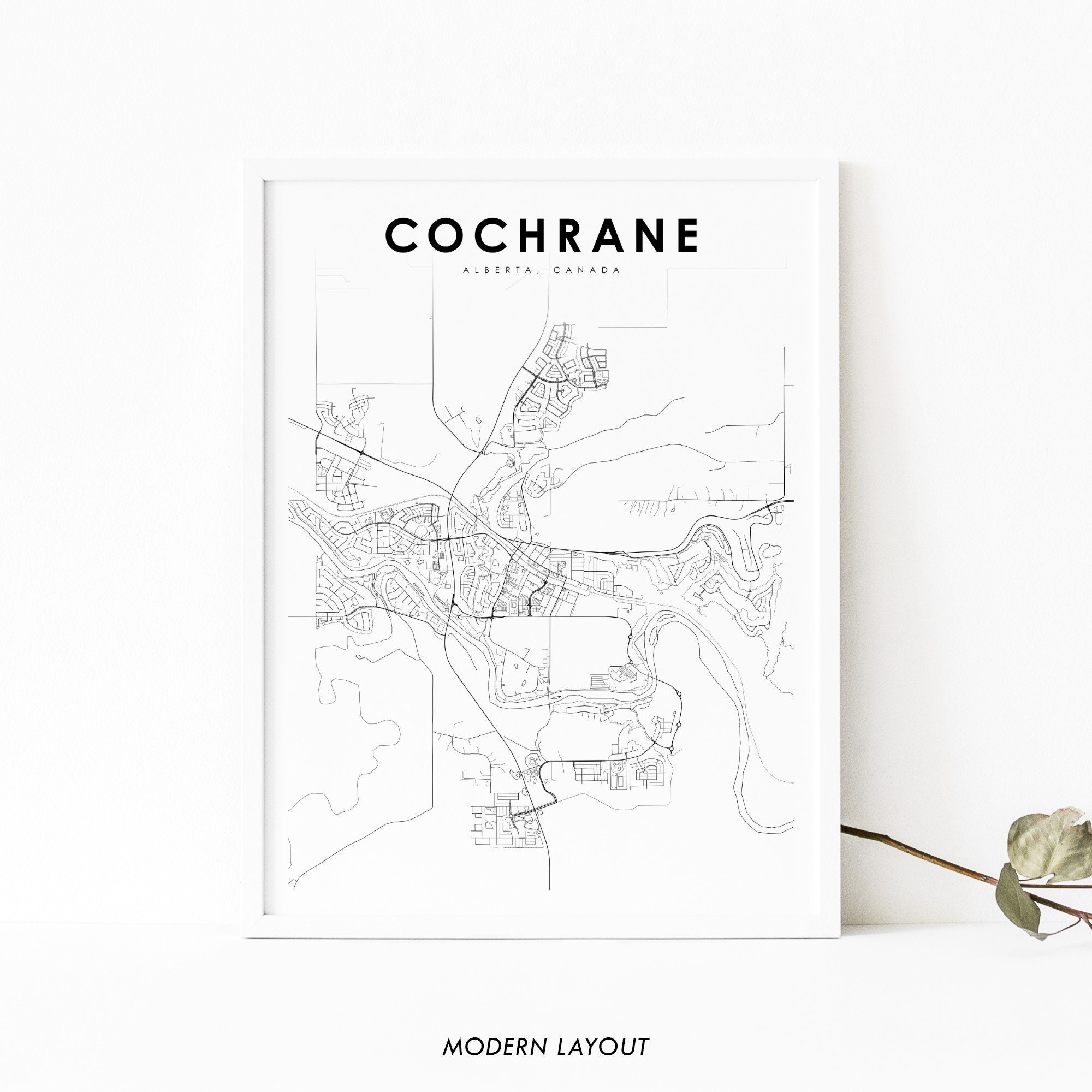 Cochrane Alberta Map Print, AB Canada Map Art Poster, Calgary, City ...