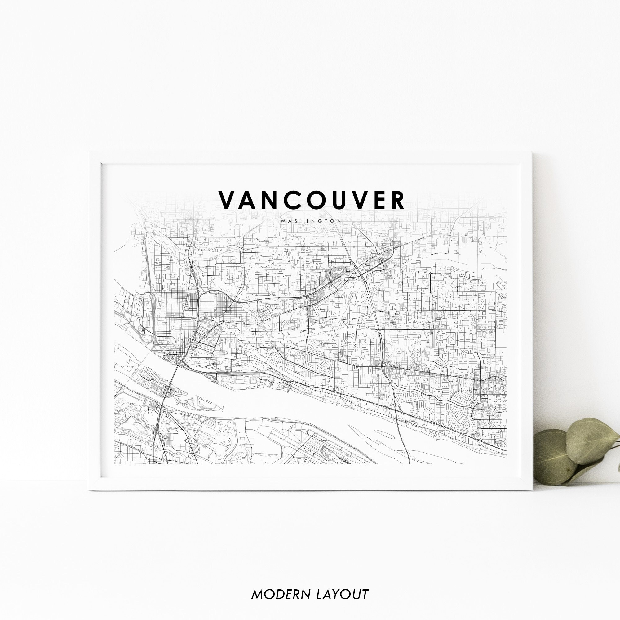 Vancouver WA Map Print, Washington USA Map Art Poster, City Street Road ...