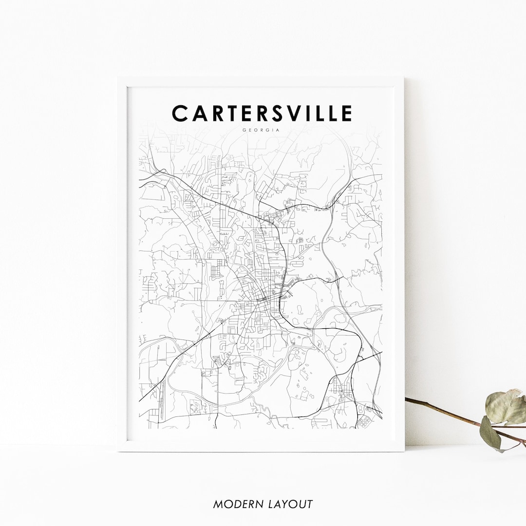 Cartersville GA Map Print, Georgia USA Map Art Poster, Bartow, City ...