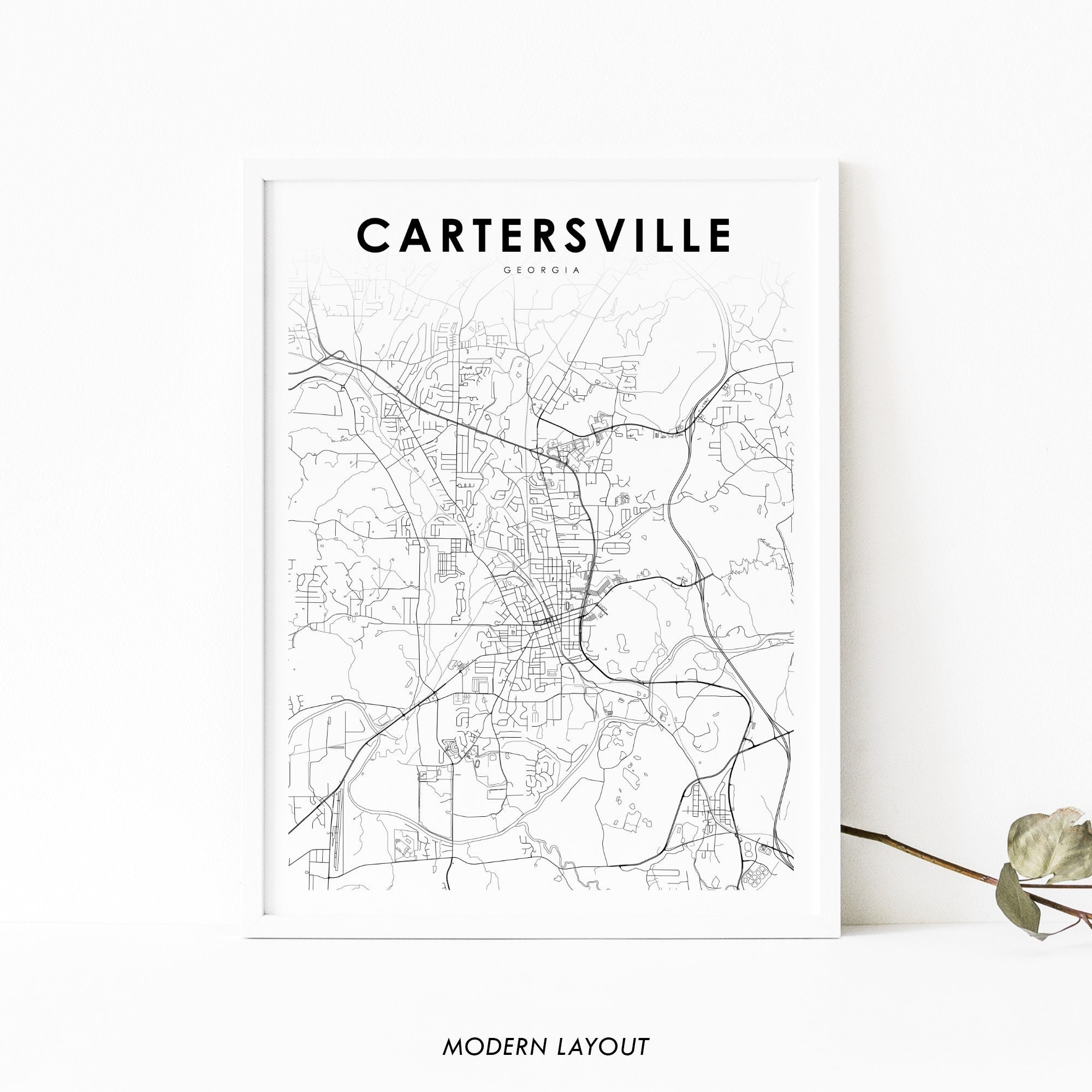 Cartersville GA Map Print, Georgia USA Map Art Poster, Bartow, City ...