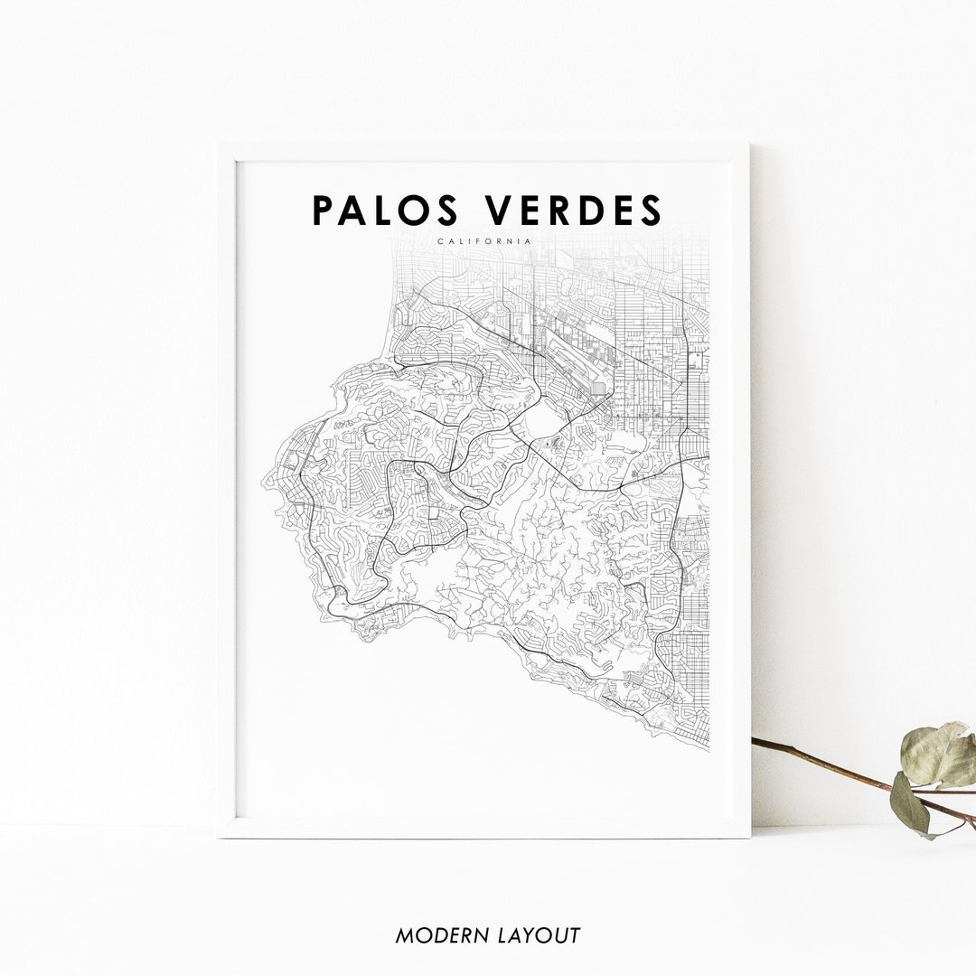 Palos Verdes CA Mapa Impresión, California EE.UU. Mapa Arte Cartel ...