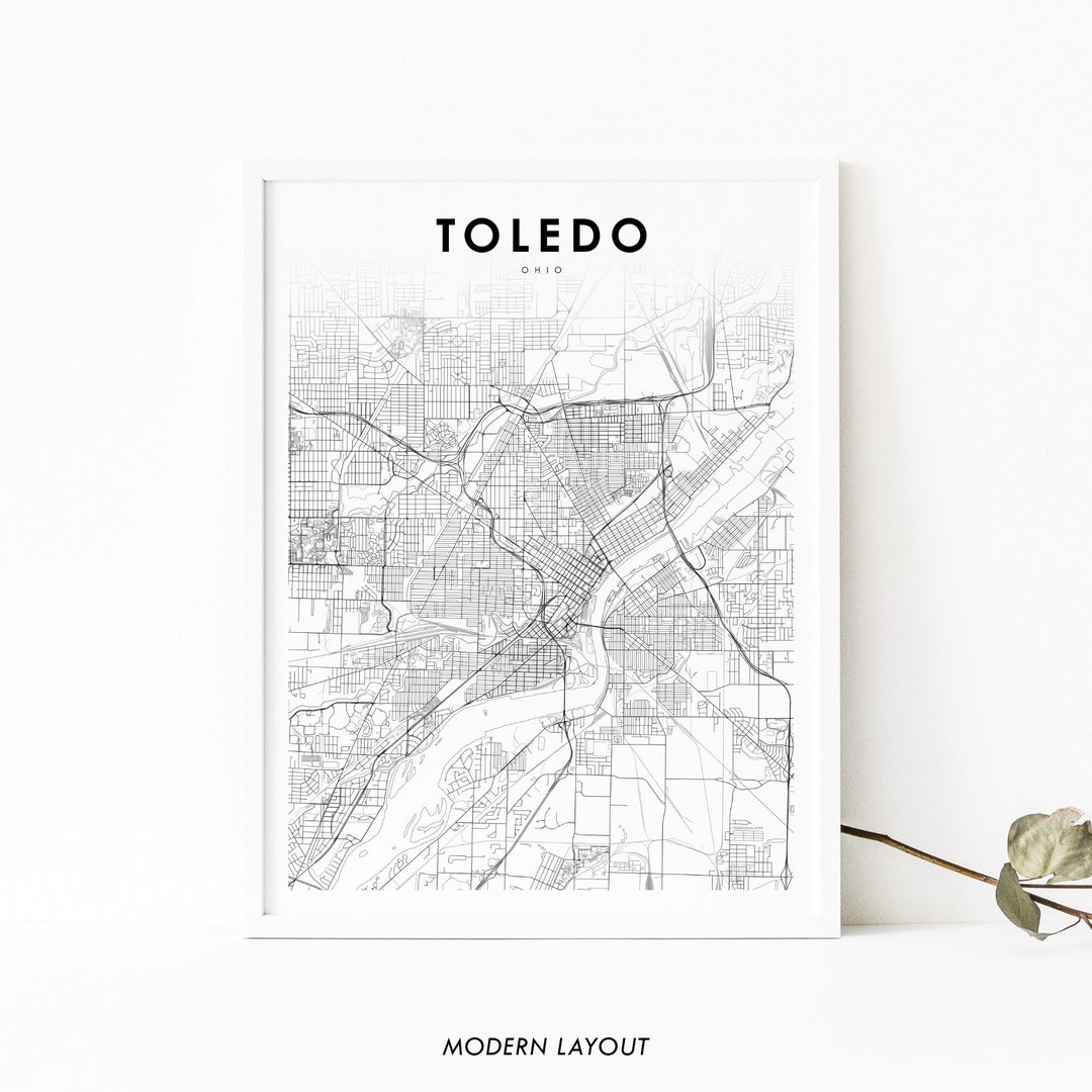 Toledo OH Map Print, Ohio USA Map Art Poster, Lucas County, City Street ...