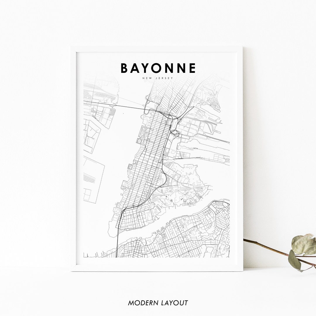 Bayonne NJ Map Print, New Jersey USA Map Art Poster, Hudson County City ...