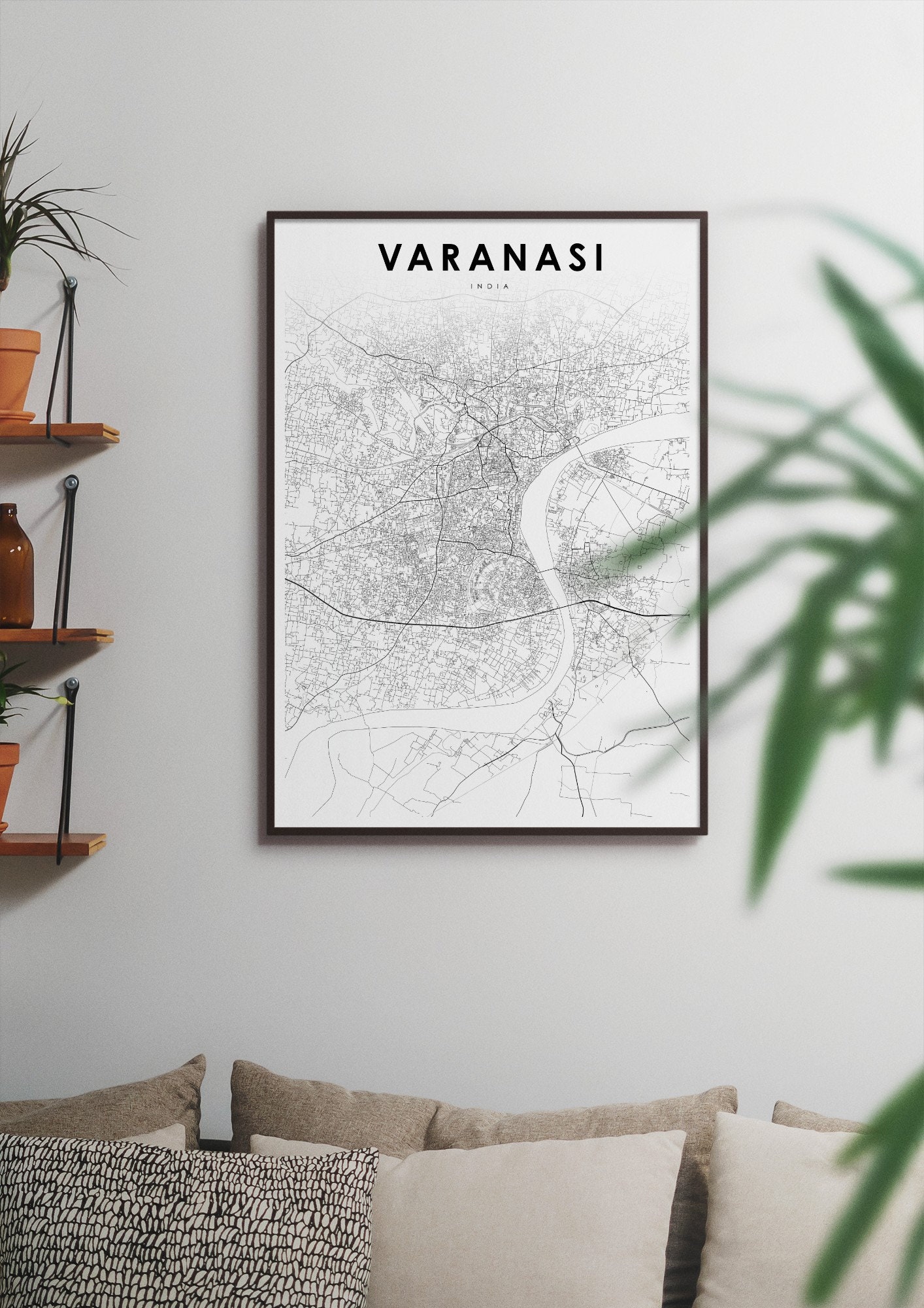 Varanasi India Map Print, Map Art Poster, Banaras Benares Uttar Pradesh ...