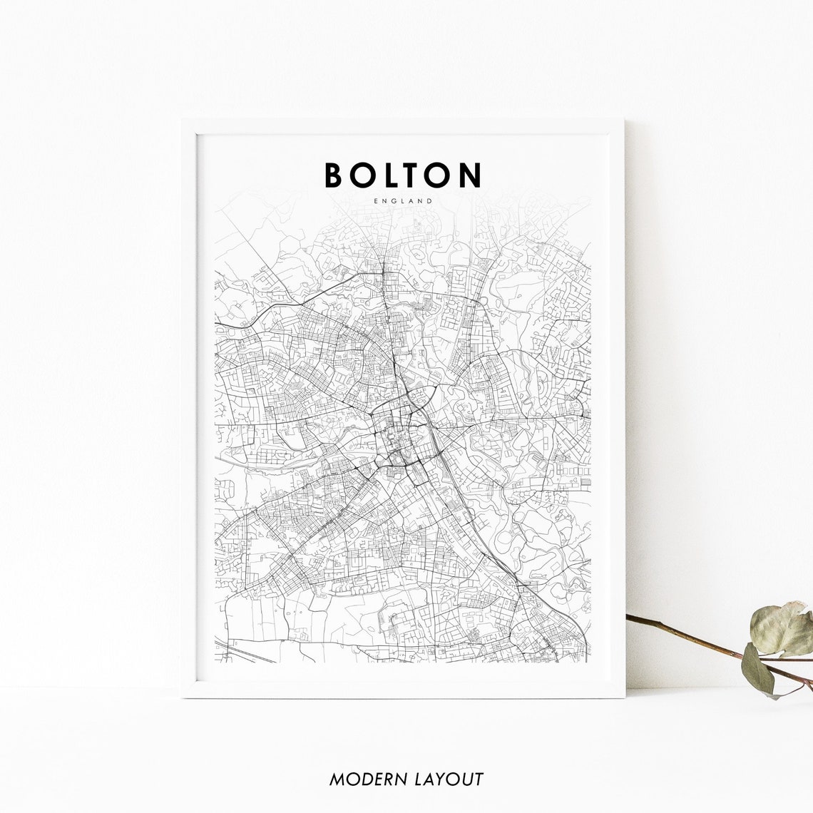 Bolton England Map Print, United Kingdom UK Map Art Poster, City Street ...