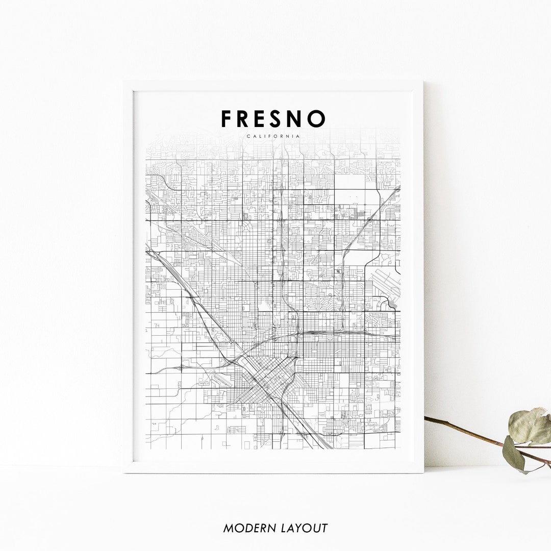 Fresno CA Map Print, California USA Map Art Poster, City Street Road ...