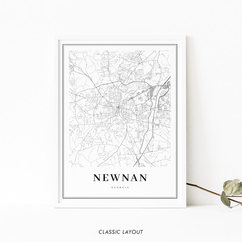 Newnan GA Map Print, Georgia USA Map Art Poster, Coweta County, City Street Road Map Print ...